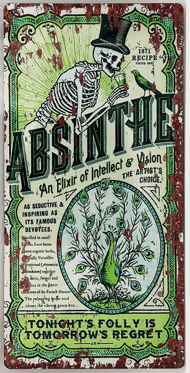 Absinthe Skeleton Reproduction Metal Sign – Dark Rain Design