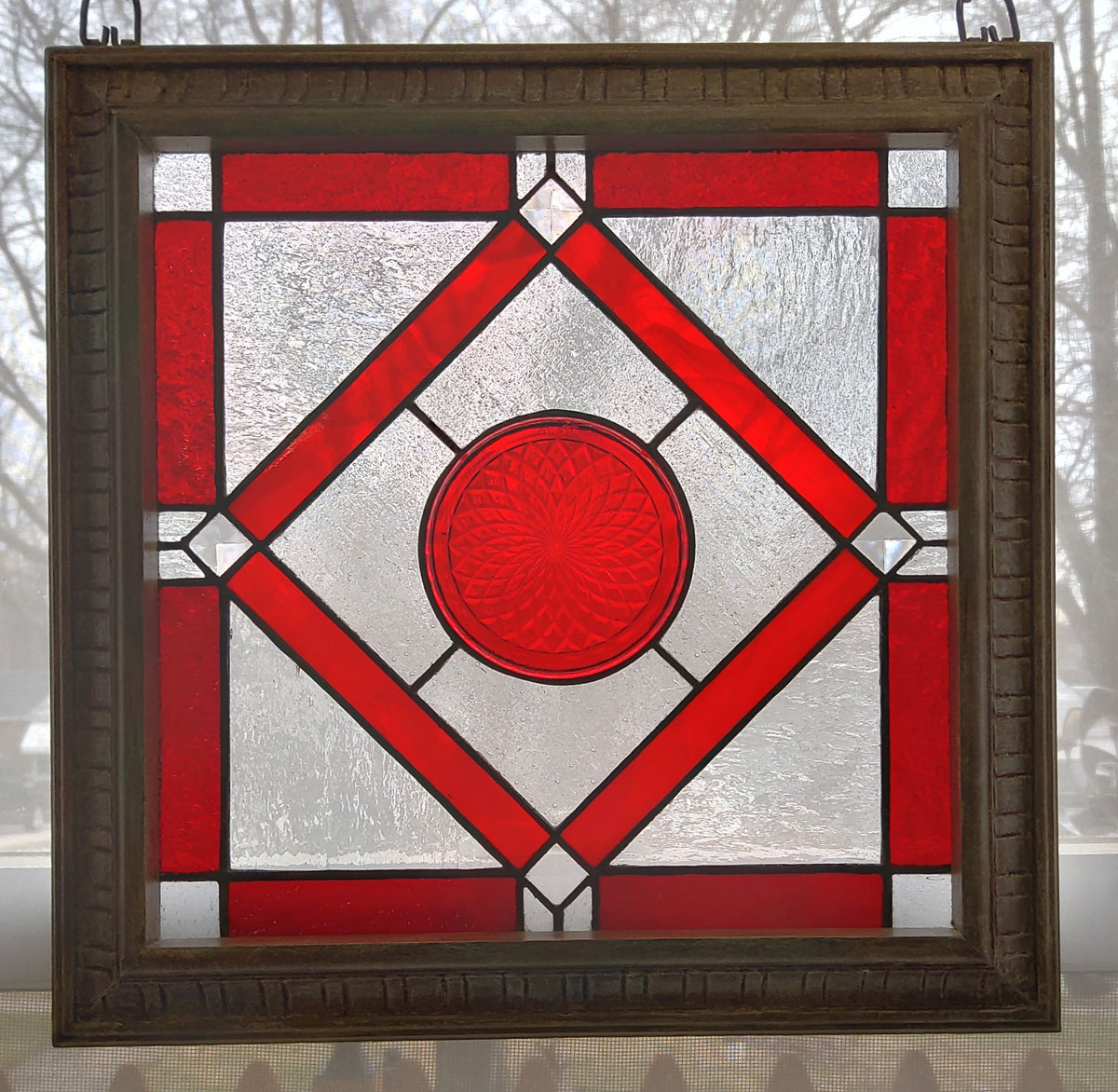 Large Red Depression Glass Plate Framed Panel – Dark Rain Design